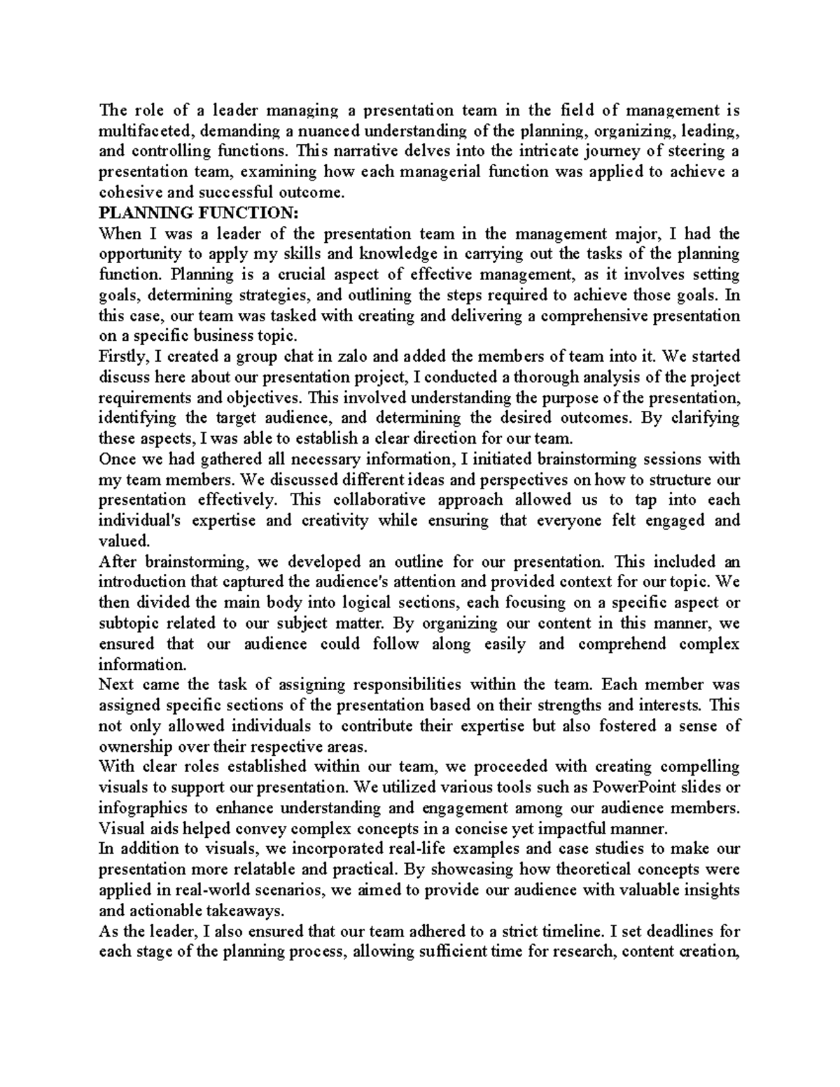 Management Functions in Leading a Presentation Team: A Case Study - Studocu