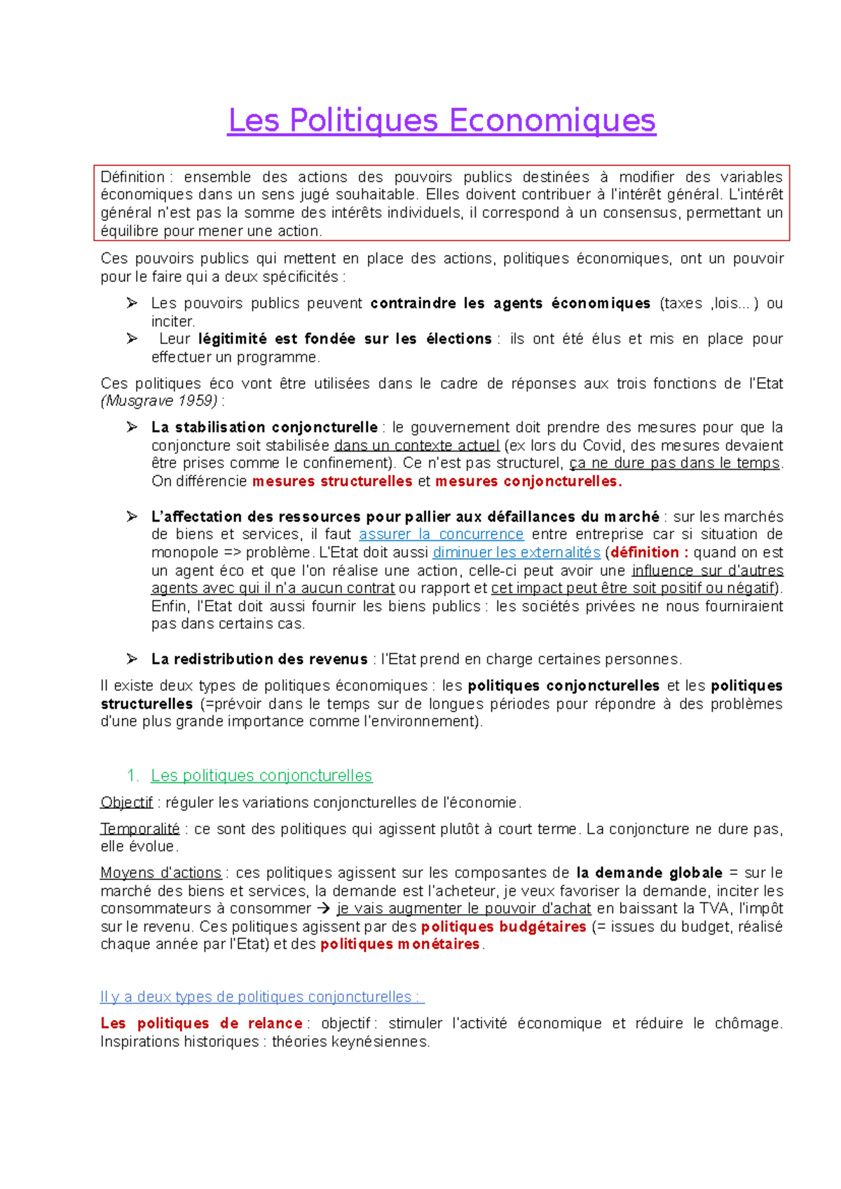 Chapitre 2 : Les Politiques Économiques et leurs Fonctions Essentielles ...