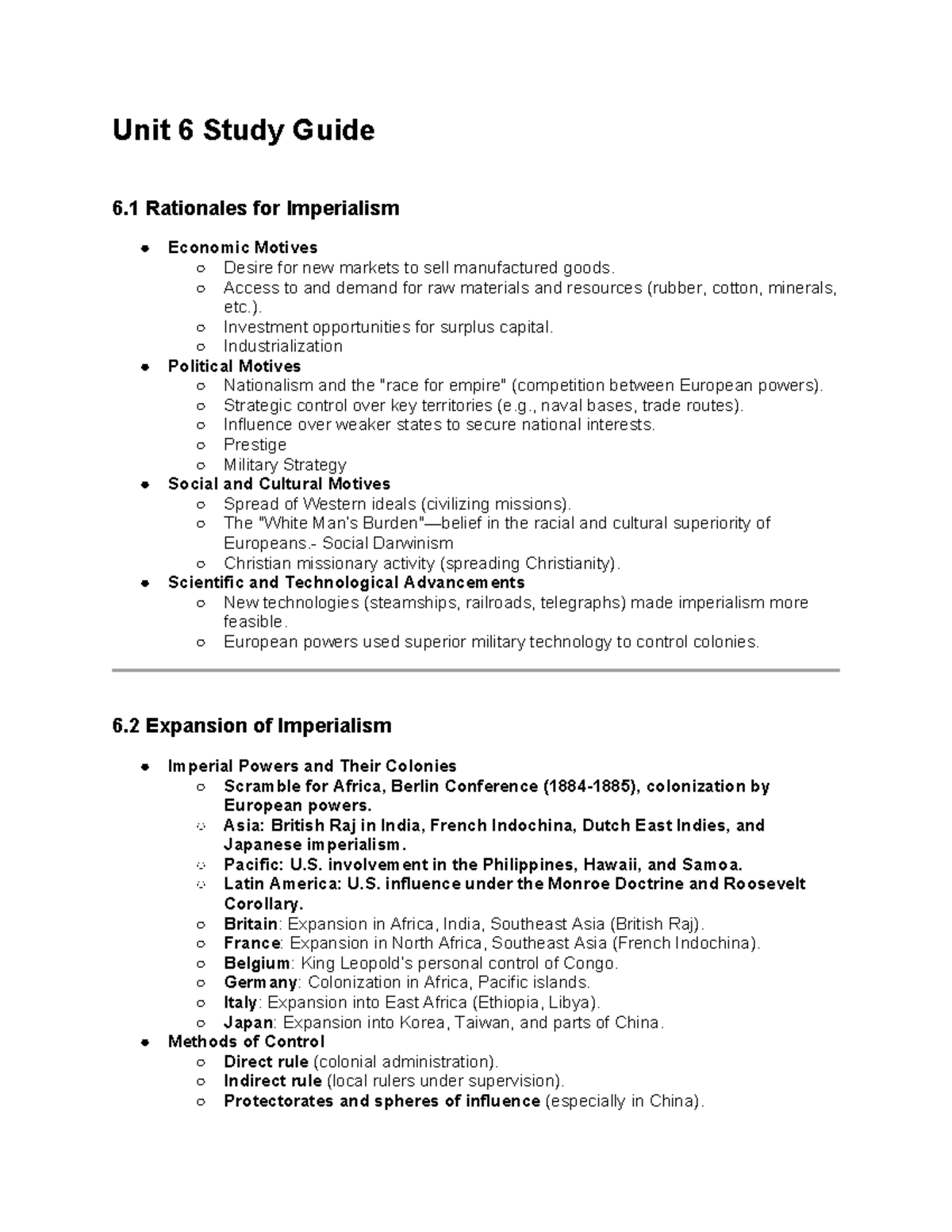 Unit 6: Study Guide on Imperialism's Rationales, Expansion, & Effects ...