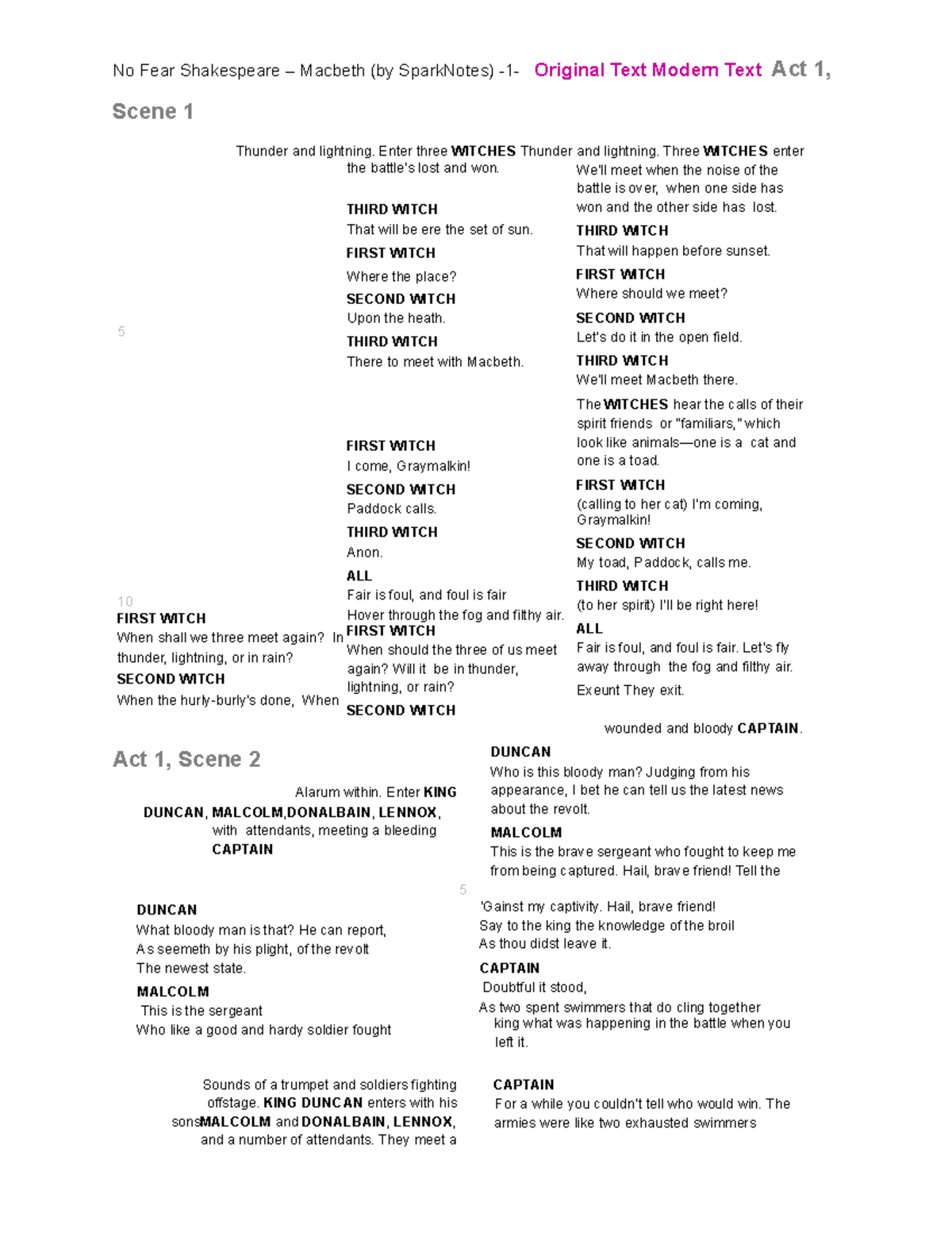 No Fear Shakespeare: Macbeth Script (Acts 1-3) - MECBRTH Edition - Studocu