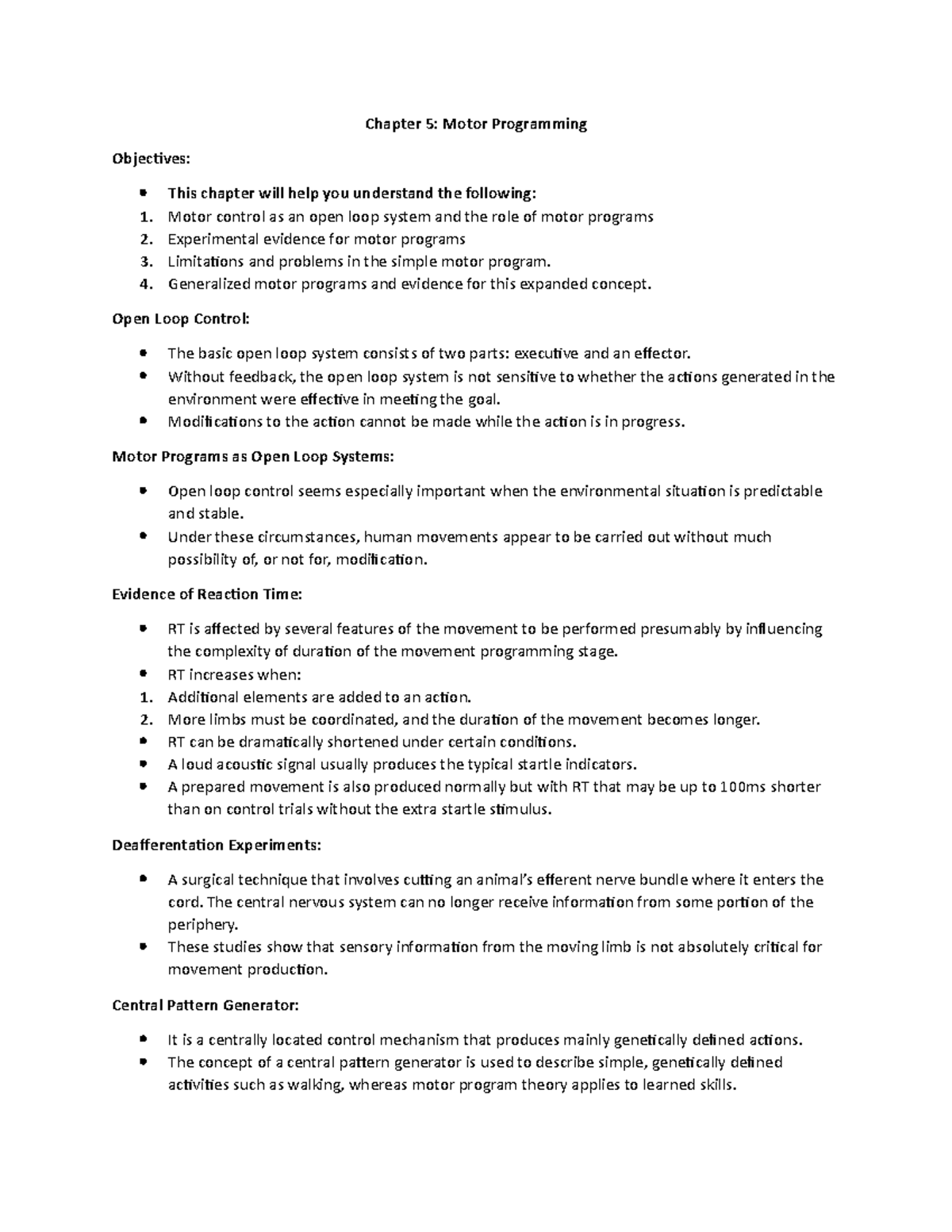 Chapter 5: Understanding Motor Programs and Open Loop Control - Studocu