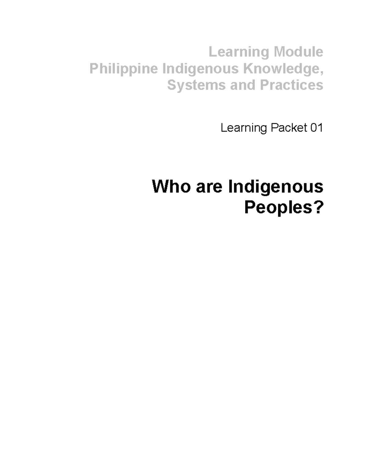 Learning Packet 01: Understanding Indigenous Peoples (UIEC0201) - Studocu