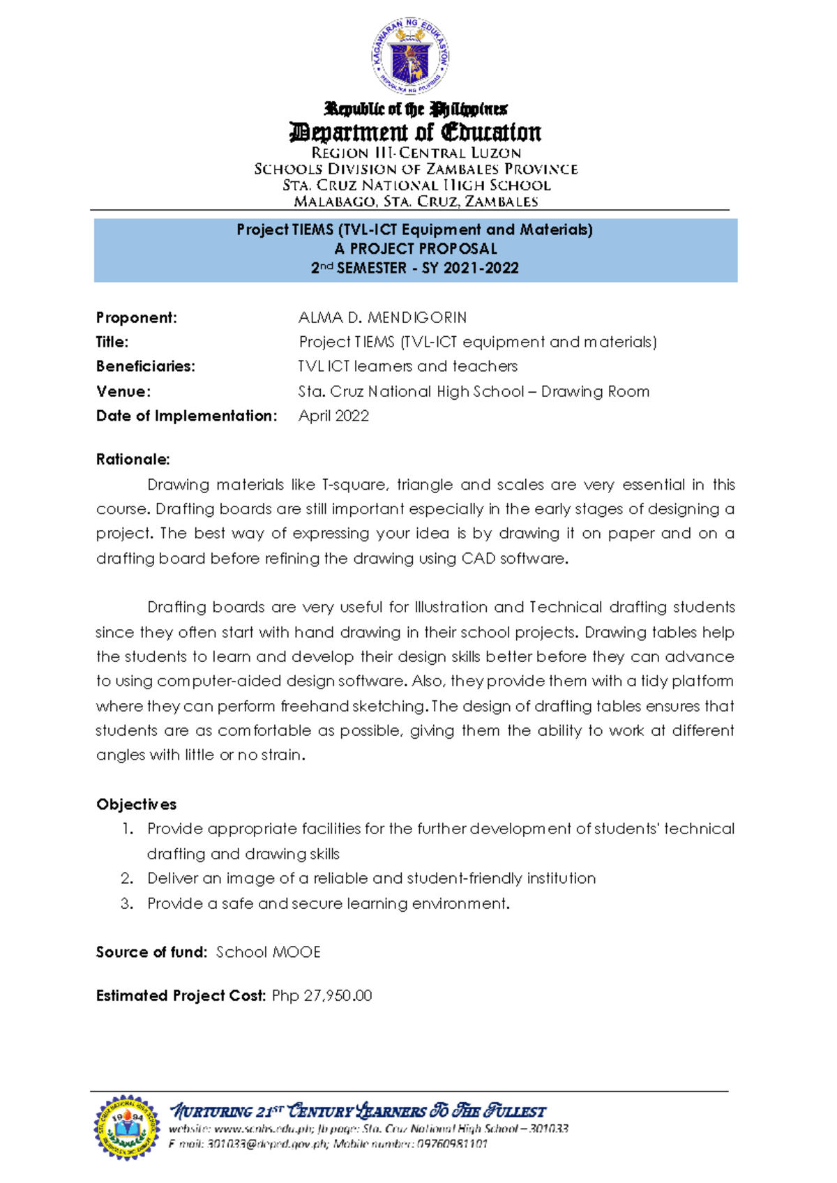 Technical Drafting Project Proposal 2022 - Republic of the Philippines ...