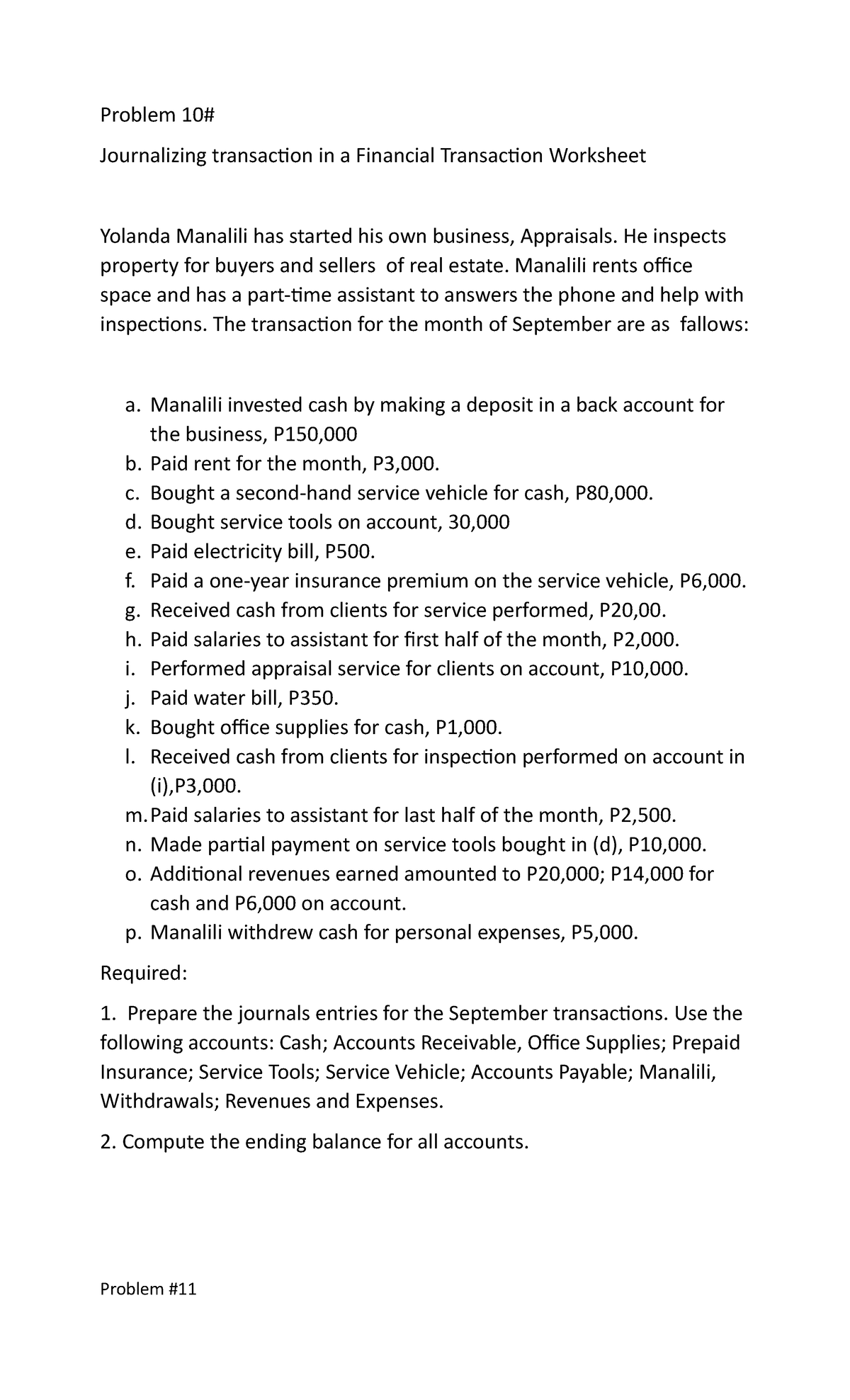Journalizing Transactions for Financial Activities - ACCT 101 - Studocu