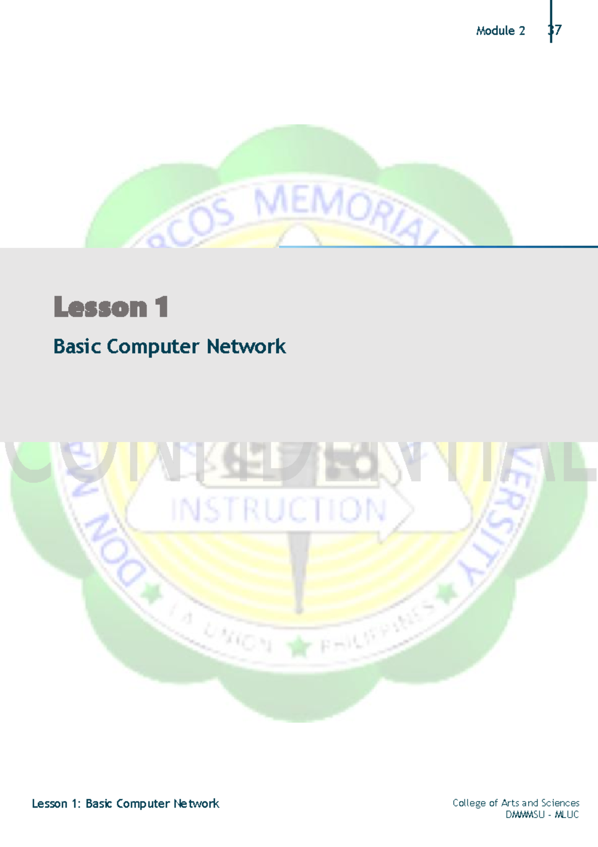 IT Era Lesson 1 M2 - College of Arts and Sciences Lesson 1: Basic Computer Network Lesson 1 ...
