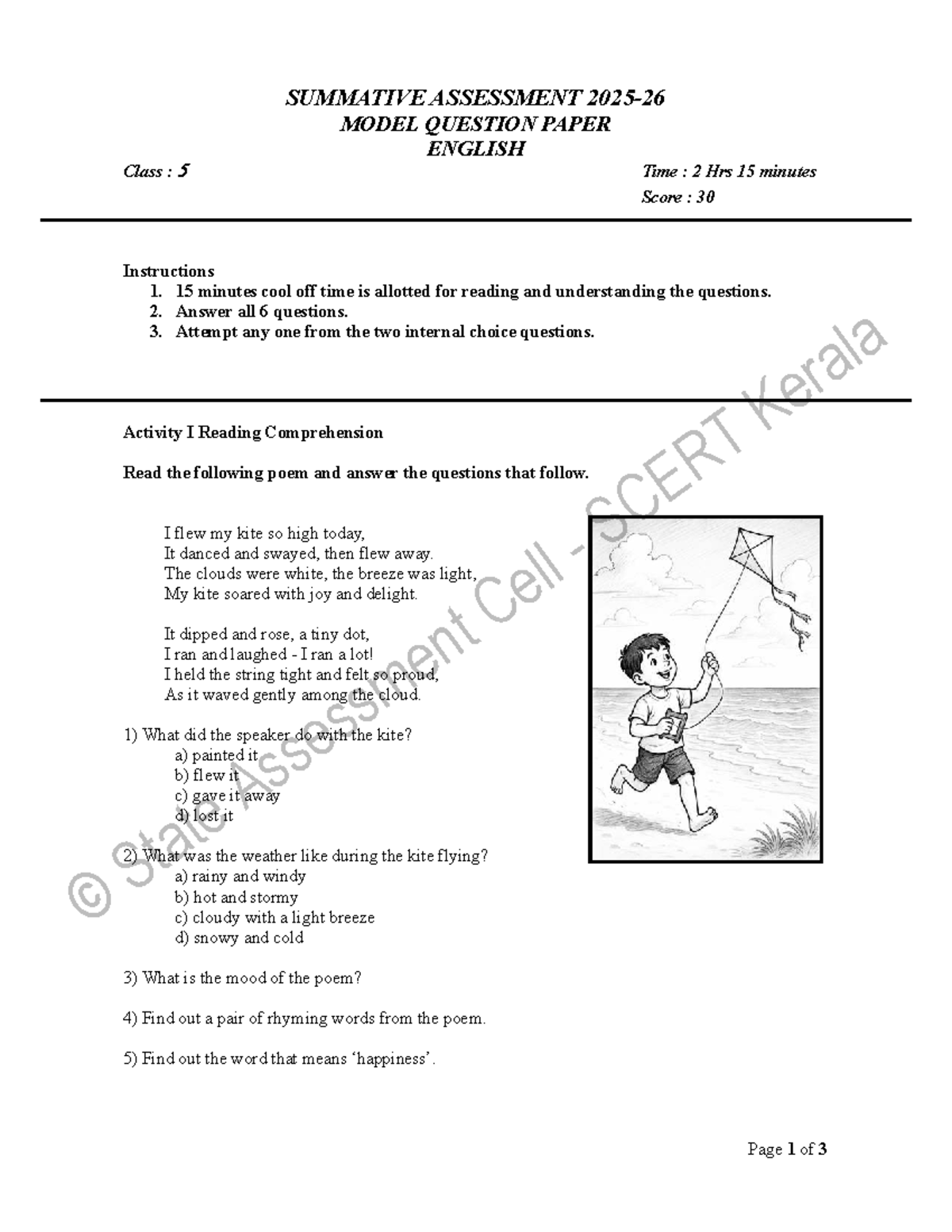 English Class 5 Summative Assessment Model Question Paper - Studocu