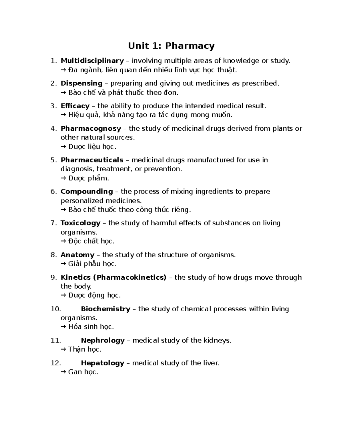 Unit 1 & 2 Comparison: Pharmacy & Pharmacology Notes - Studocu