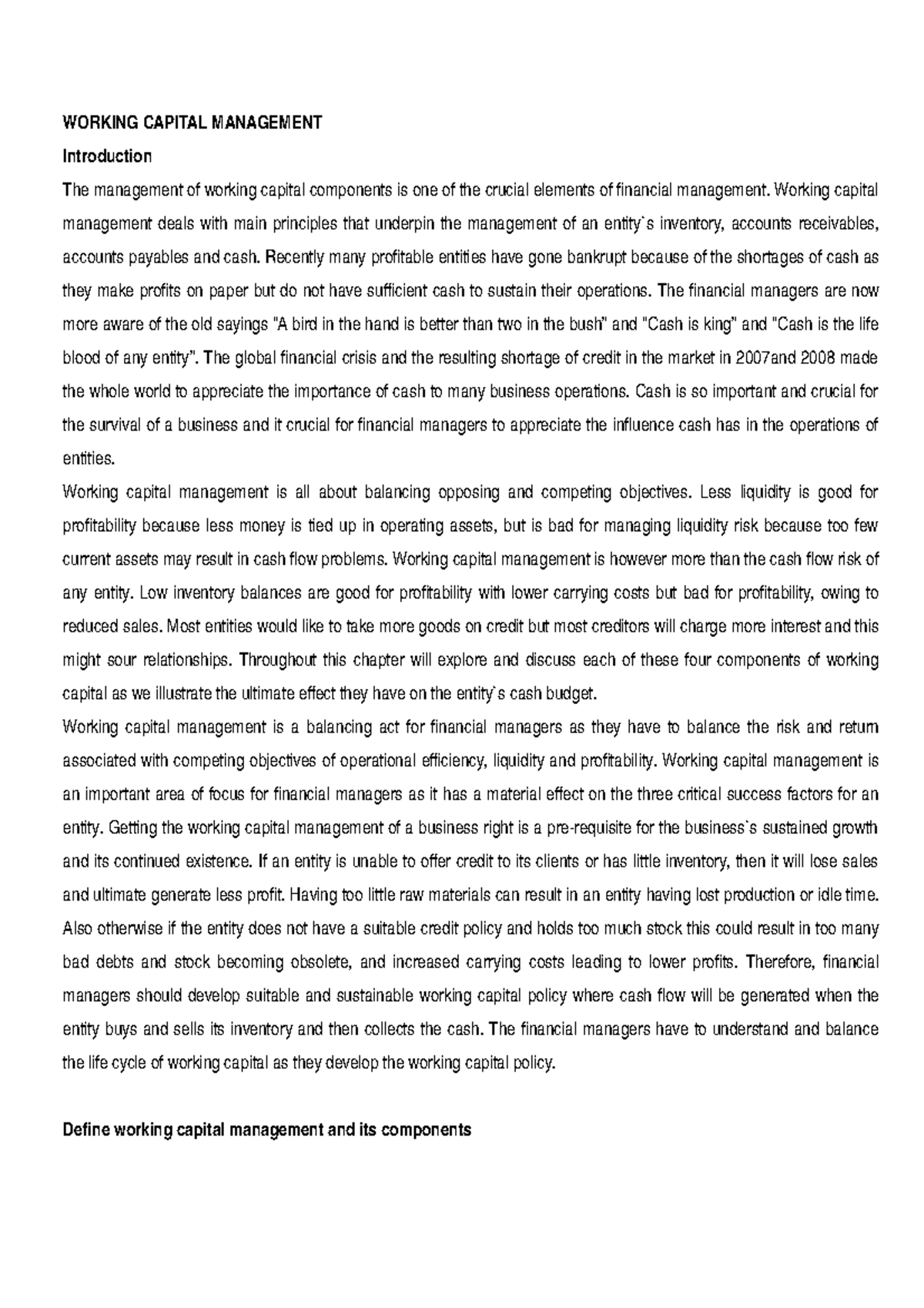 2019 Working Capital Management Final Notes - Comprehensive Guide - Studocu
