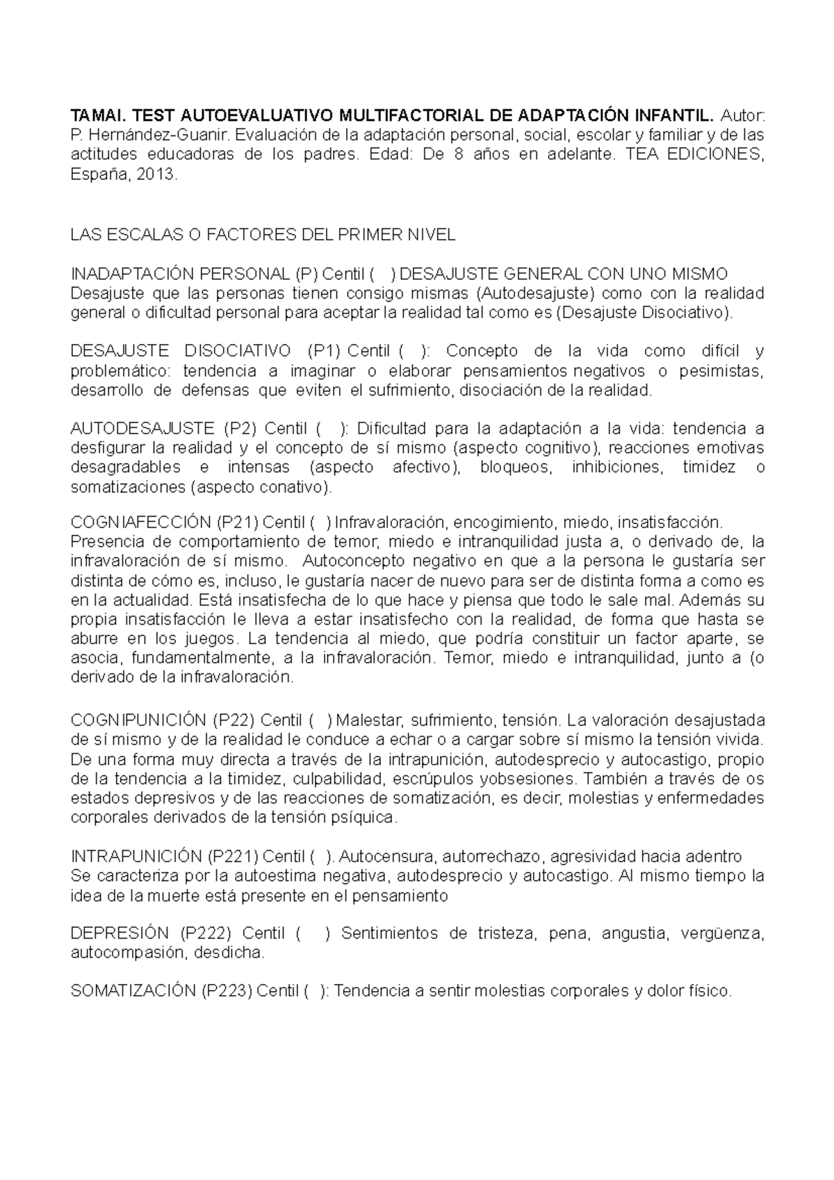 Guia de Interpretacion Tamai - TAMAI. TEST AUTOEVALUATIVO ...