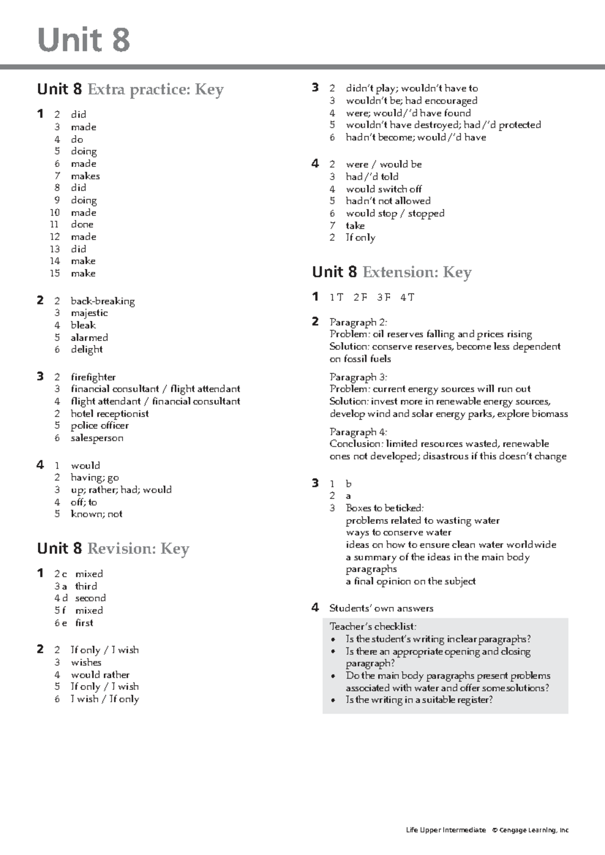 Upper-Int Unit 8 Extra Practice & Revision Answer Key - Studocu