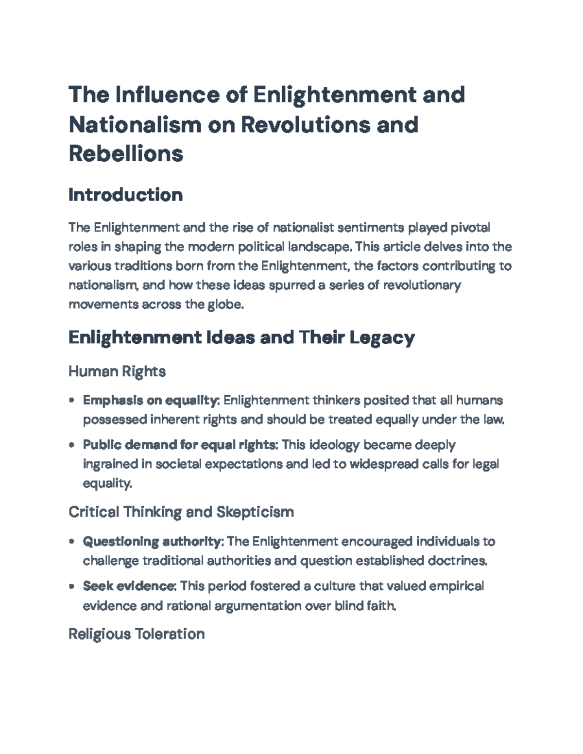 The Influence of Enlightenment and Nationalism on Global Revolutions ...