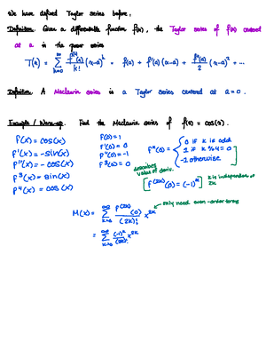 Taylor Series and Remainder Theorem: Notes for Calculus 101 - Recall ...