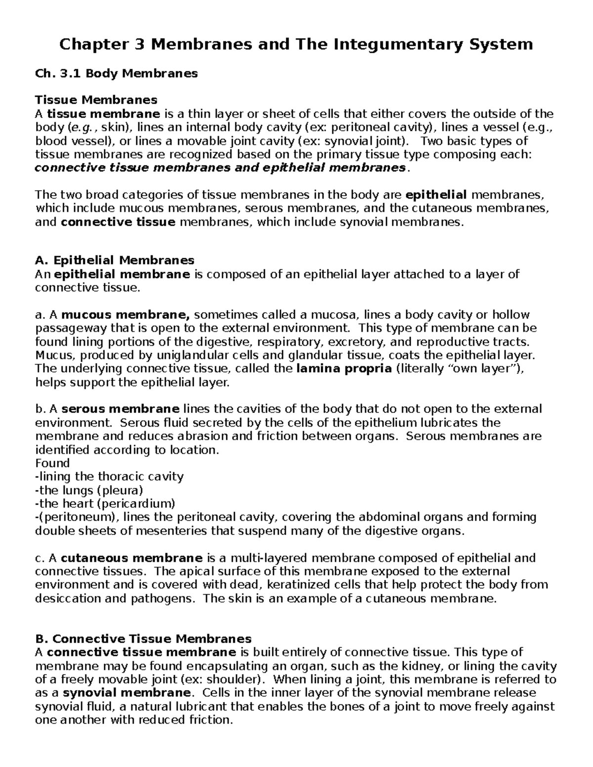 Ch. 3 Guided Notes on Membranes & Integumentary System with Answers ...