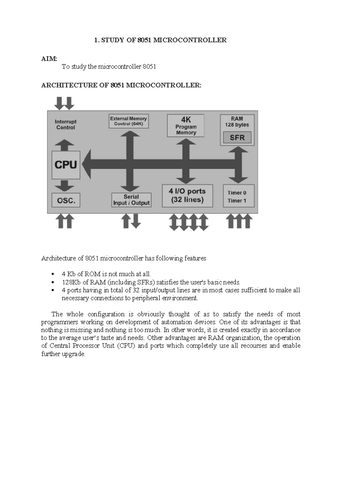LAB Manual: Study of 8051 Microcontroller Architecture and Programming - Studocu