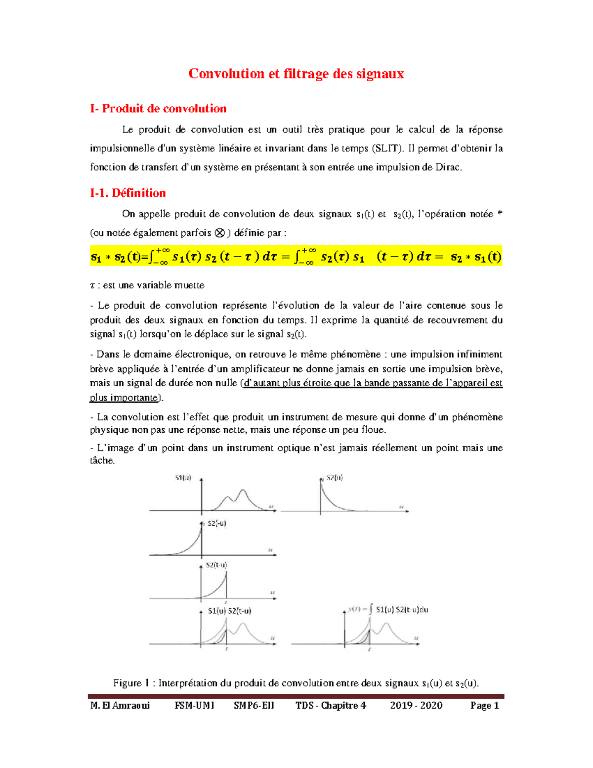 SMP S6 EII TDS El Amraoui: Convolution et Filtrage des Signaux ...