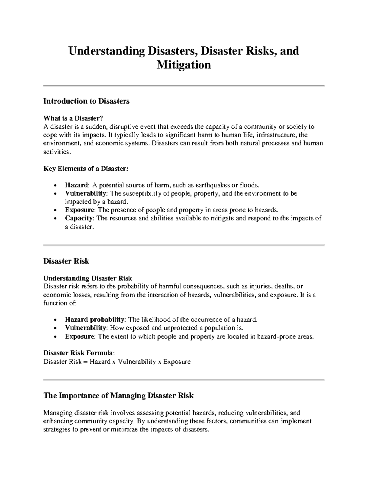 Basic Concept OF Disaster - Understanding Disasters, Disaster Risks, and Mitigation Introduction ...