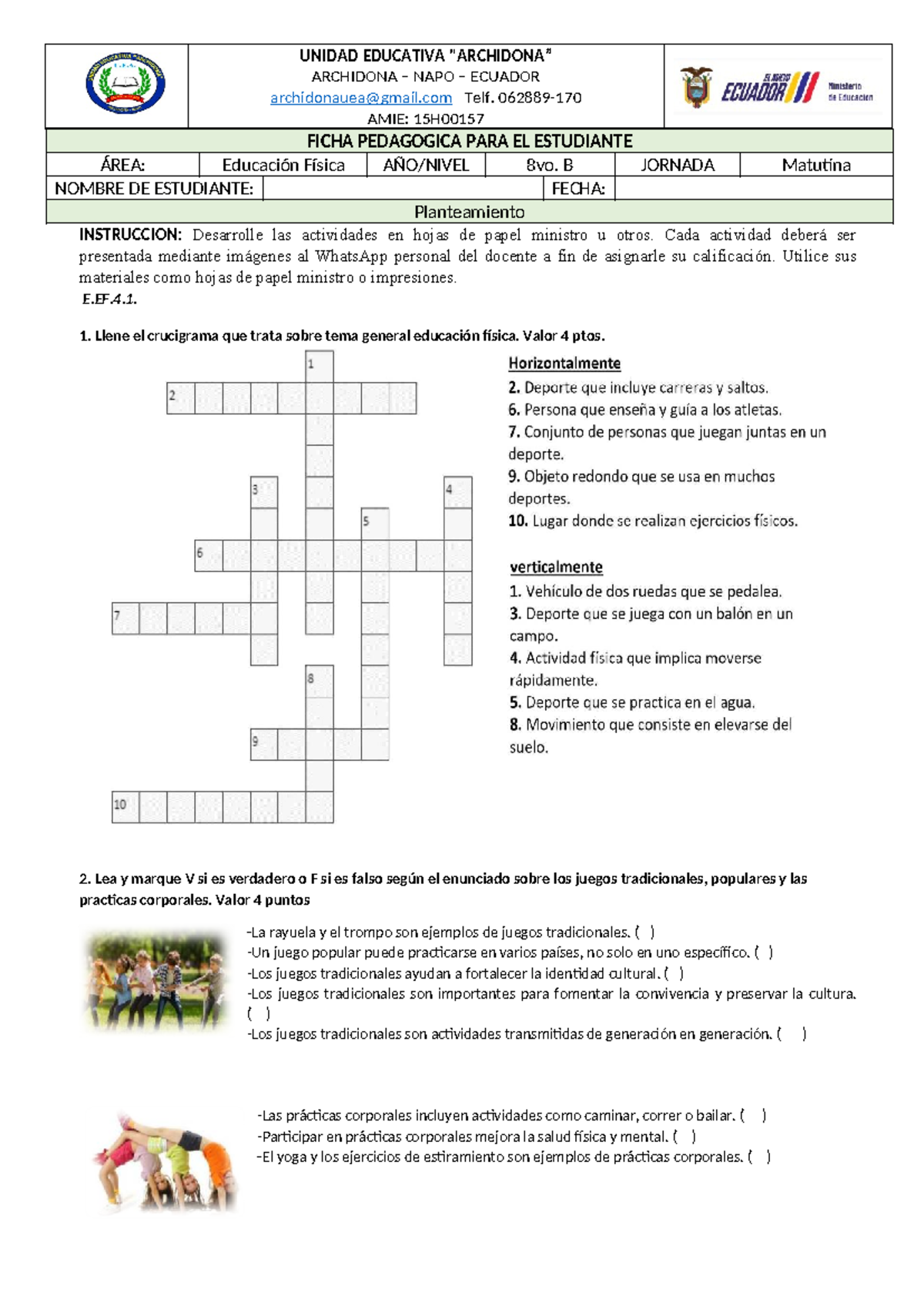 Ficha Pedagógica de Educación Física para 8vo B - EE 2024 - Studocu