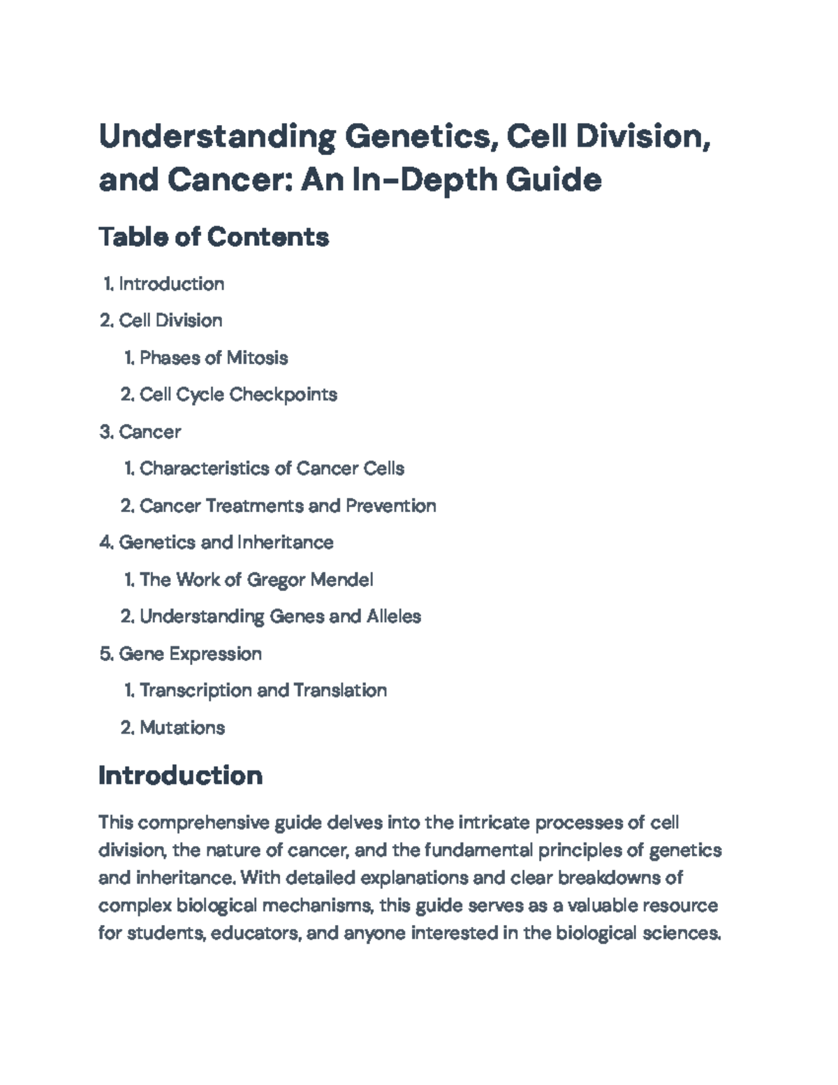 Genetics, Cell Division & Cancer: Insights and Mechanisms ...