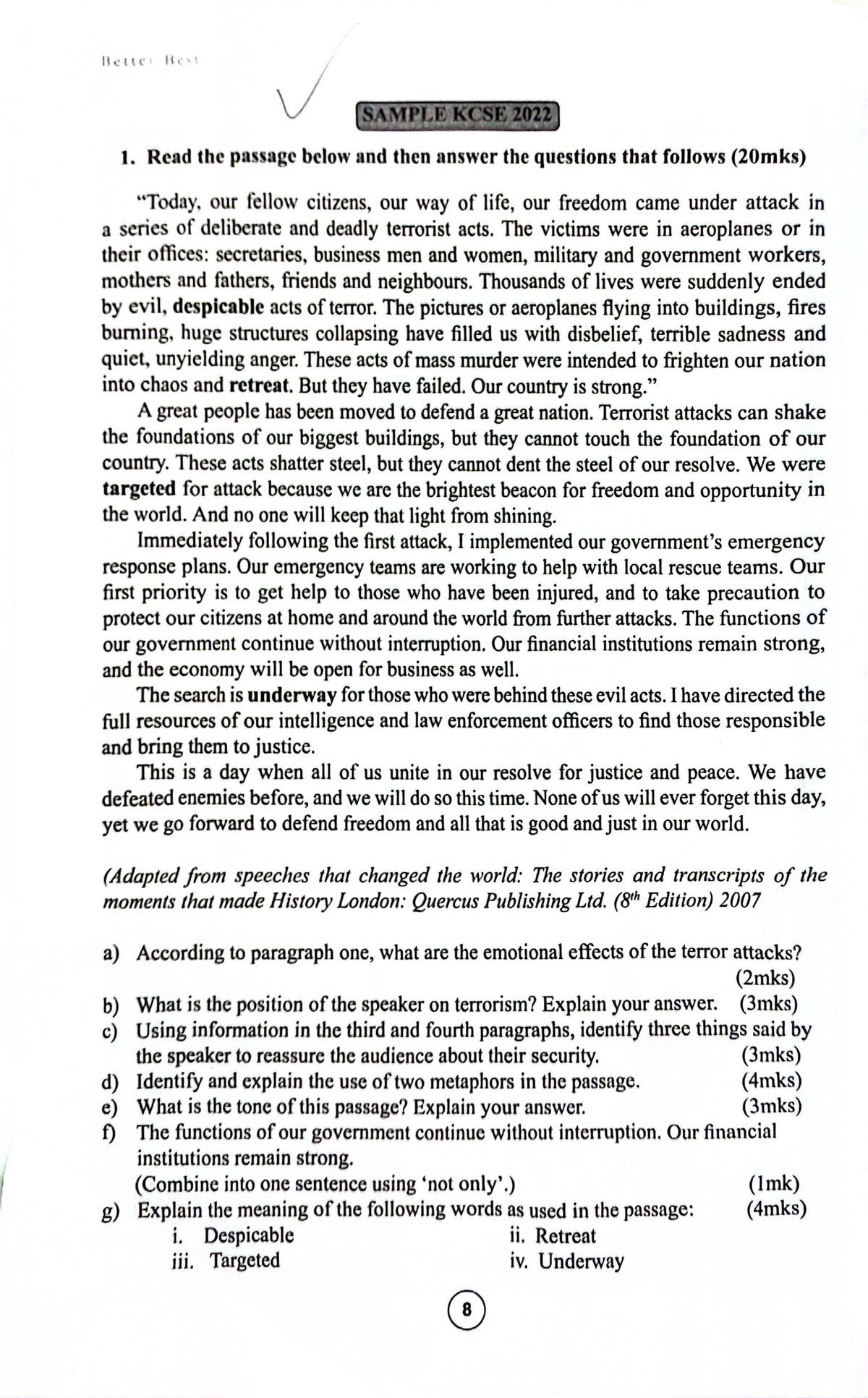 SAMPLE KCSE 2022 Composition Analysis and Response Questions - Studocu