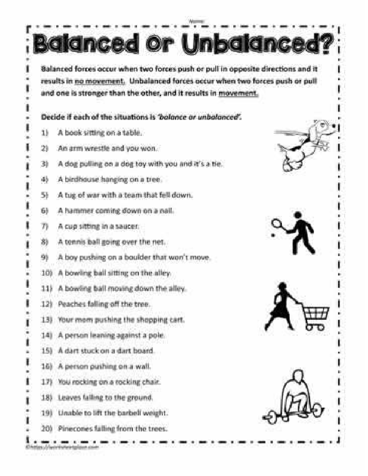 Balanced vs Unbalanced Forces Worksheet: Situations & Examples - Studocu