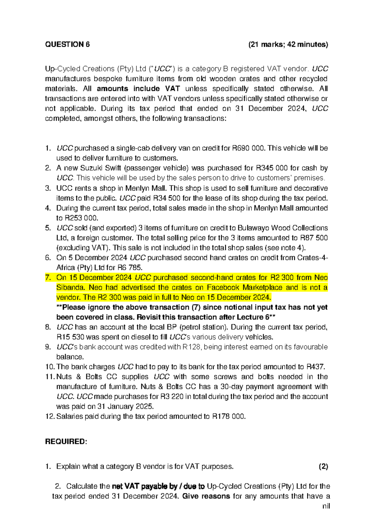 Tutorial 4 Question: VAT Calculations for Creations (Pty) Ltd - Studocu