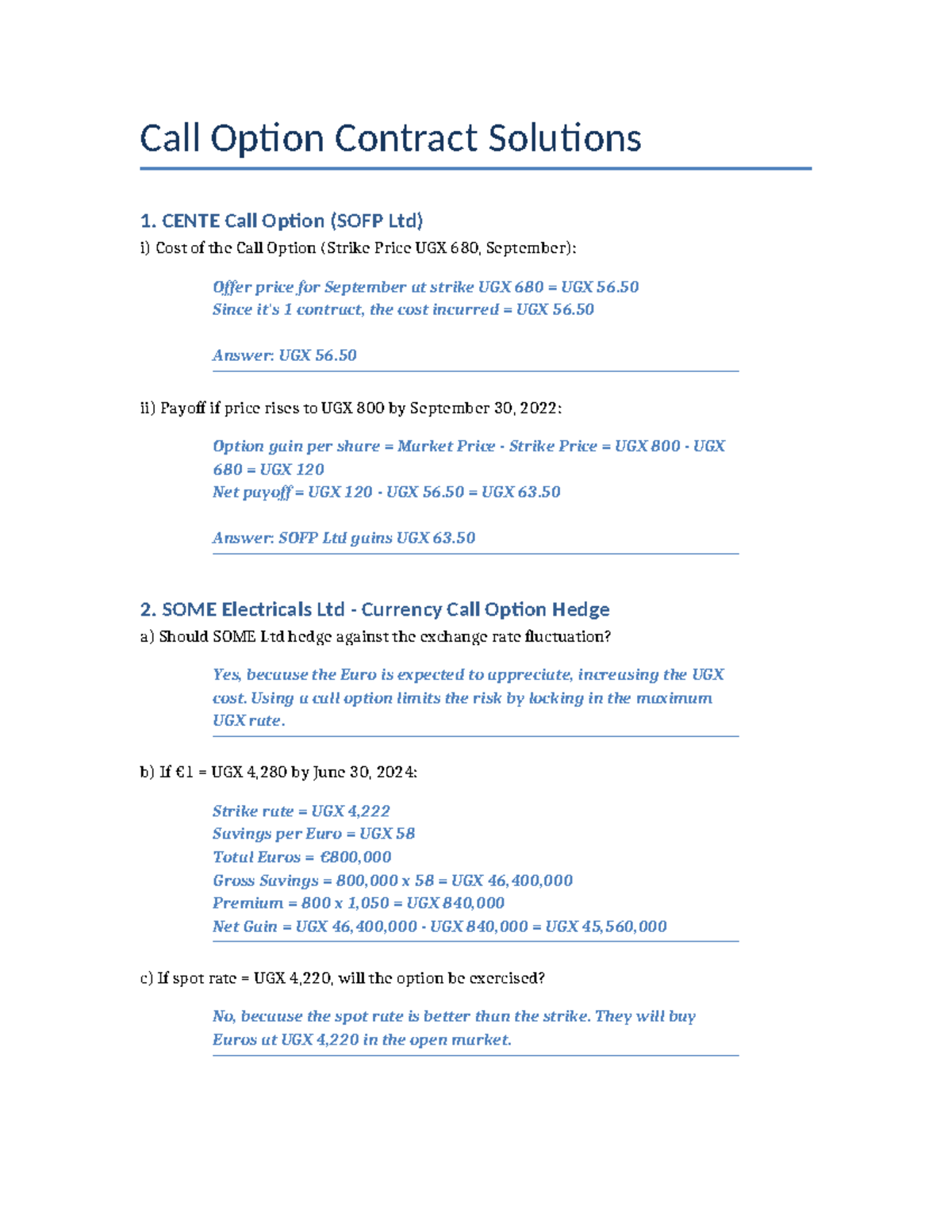 Call Option Contract Solutions: SOFP & SOME Ltd Analysis - Studocu