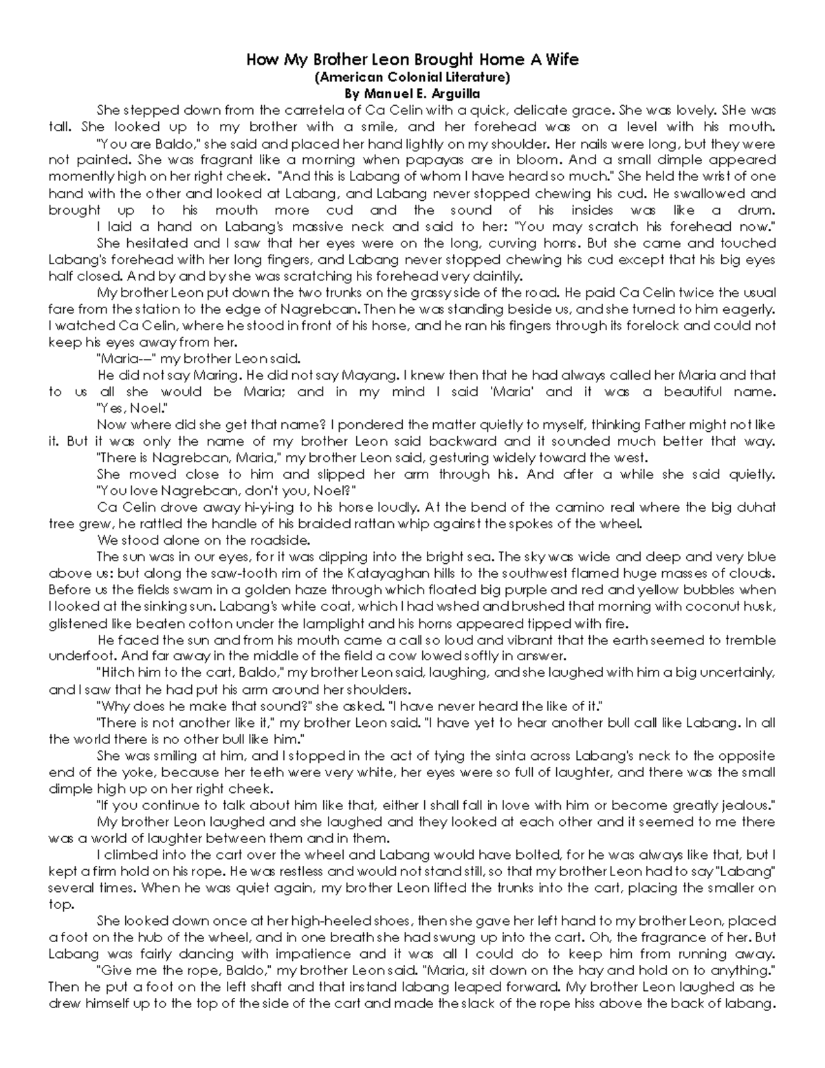 Reading Comprehension: Analyzing "How My Brother Leon Brought Home A ...
