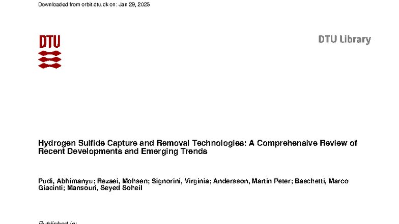 Hydrogen Sulfide Capture & Removal Technologies: Recent Trends in H2S ...