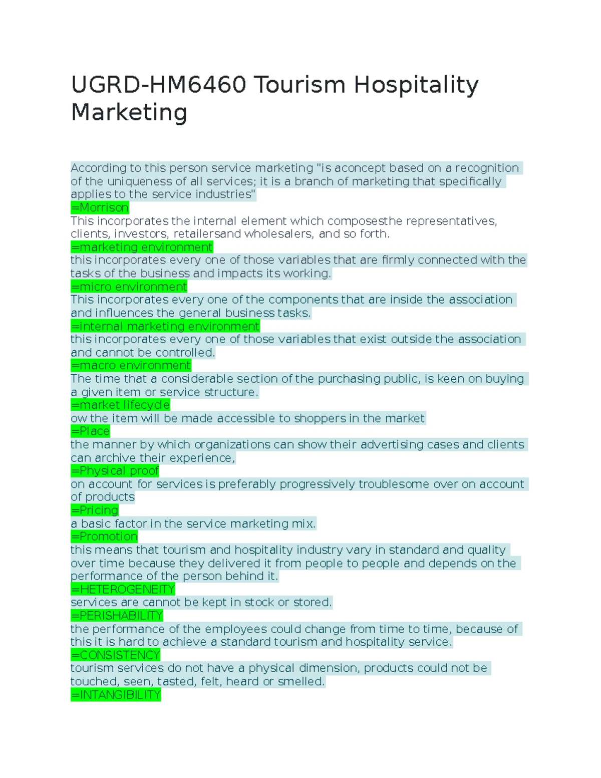 UGRD-HM6460 Tourism Hospitality Marketing Prelims Study Guide - Studocu