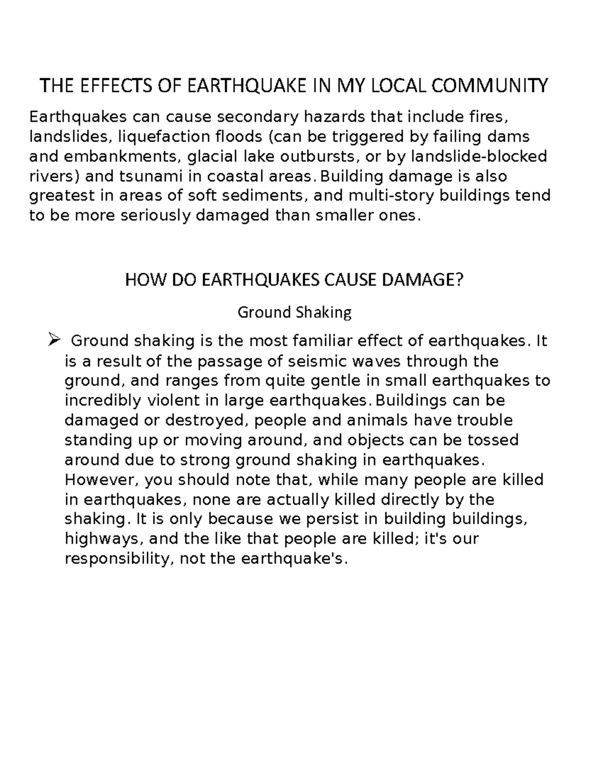 The Effects of Earthquakes on Local Communities: A Study by Leila N. A ...