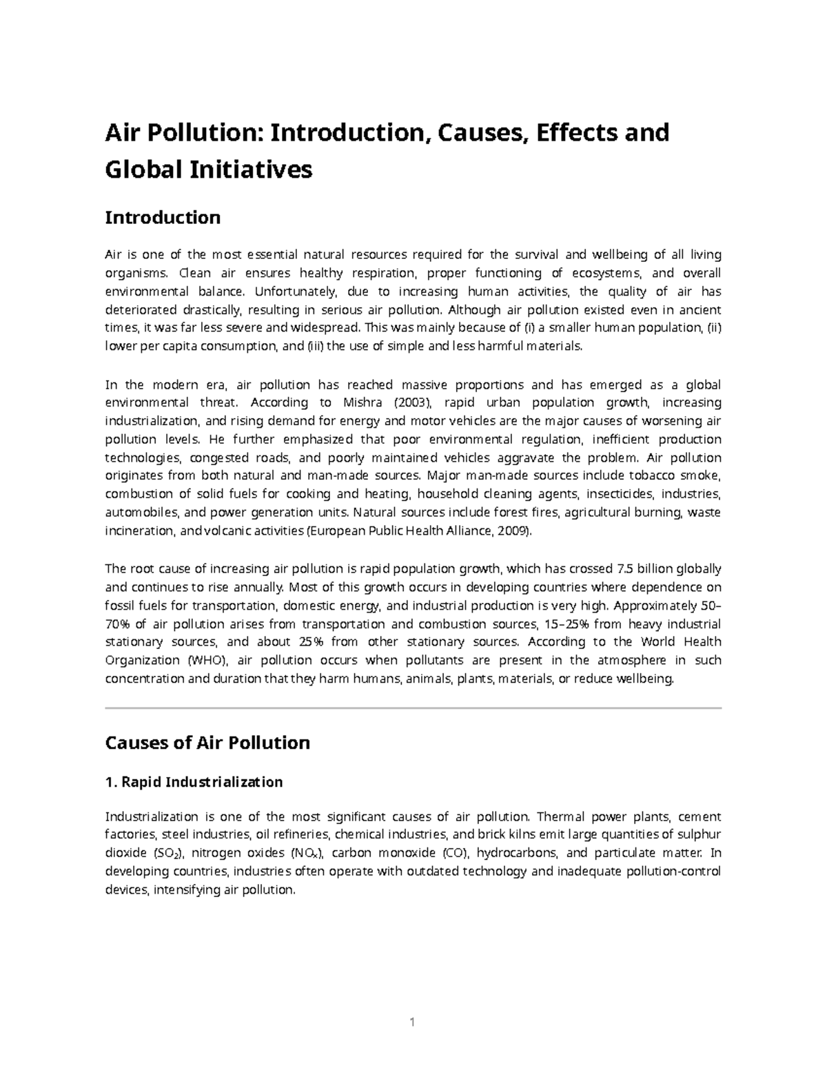 Air Pollution (ENV101): Causes, Effects, and Global Solutions - Studocu