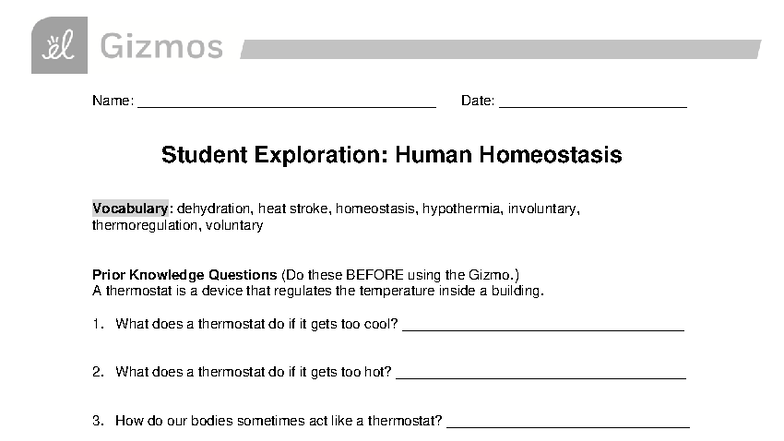 Human Homeostasis SE: Exploring Body Temperature Regulation - Studocu