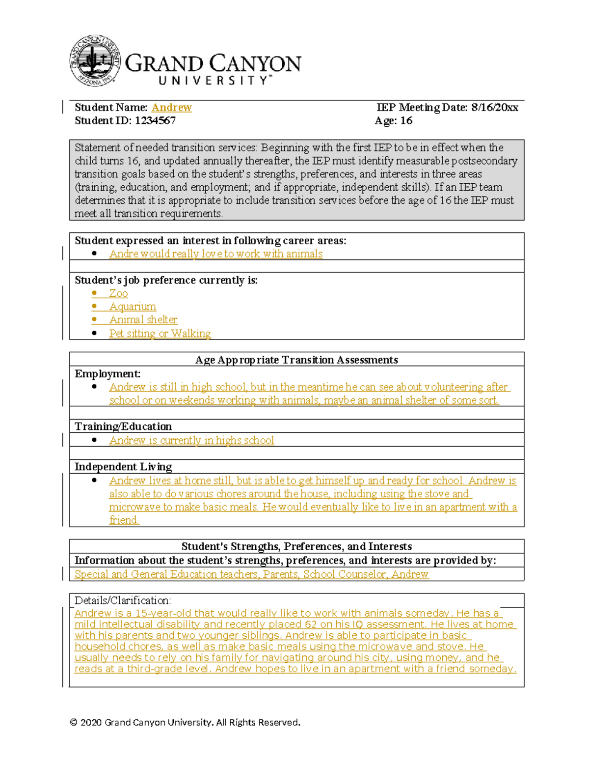 ESD-540-T4-Transition Plan Template for Andrew's IEP Goals - Studocu
