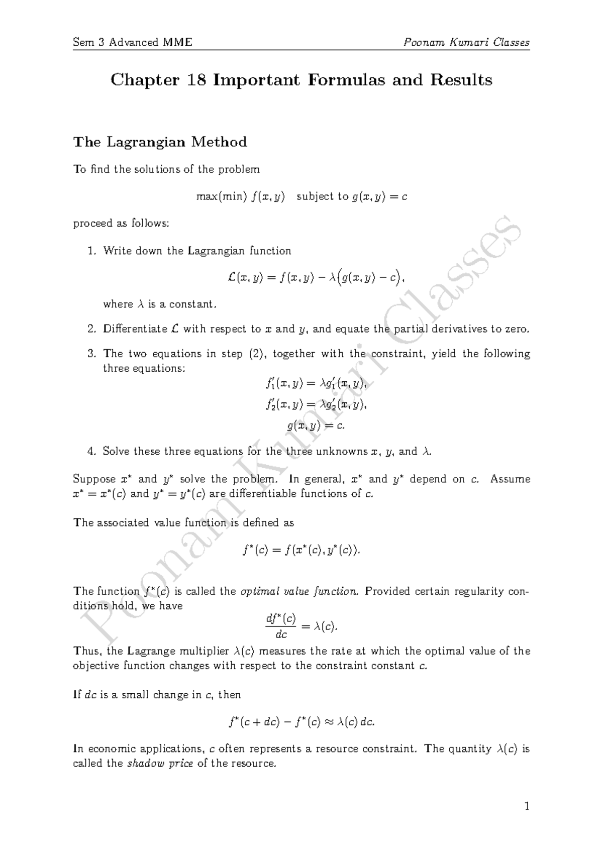 Sem 3 Advanced MME Poonam Kumari Classes Complete Formula Sheet - Studocu