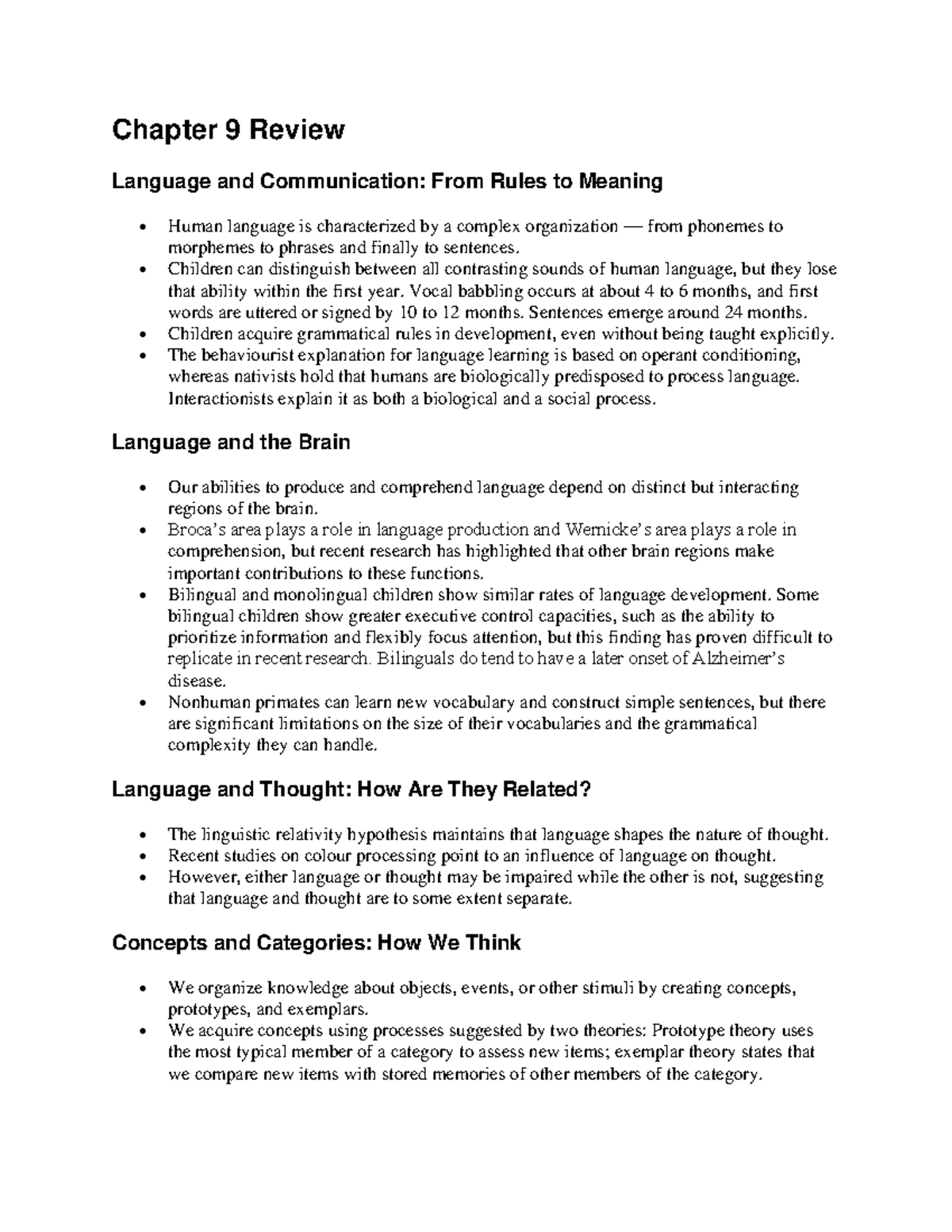Chapter 9 Review - Chapter 9 Review Language and Communication: From ...