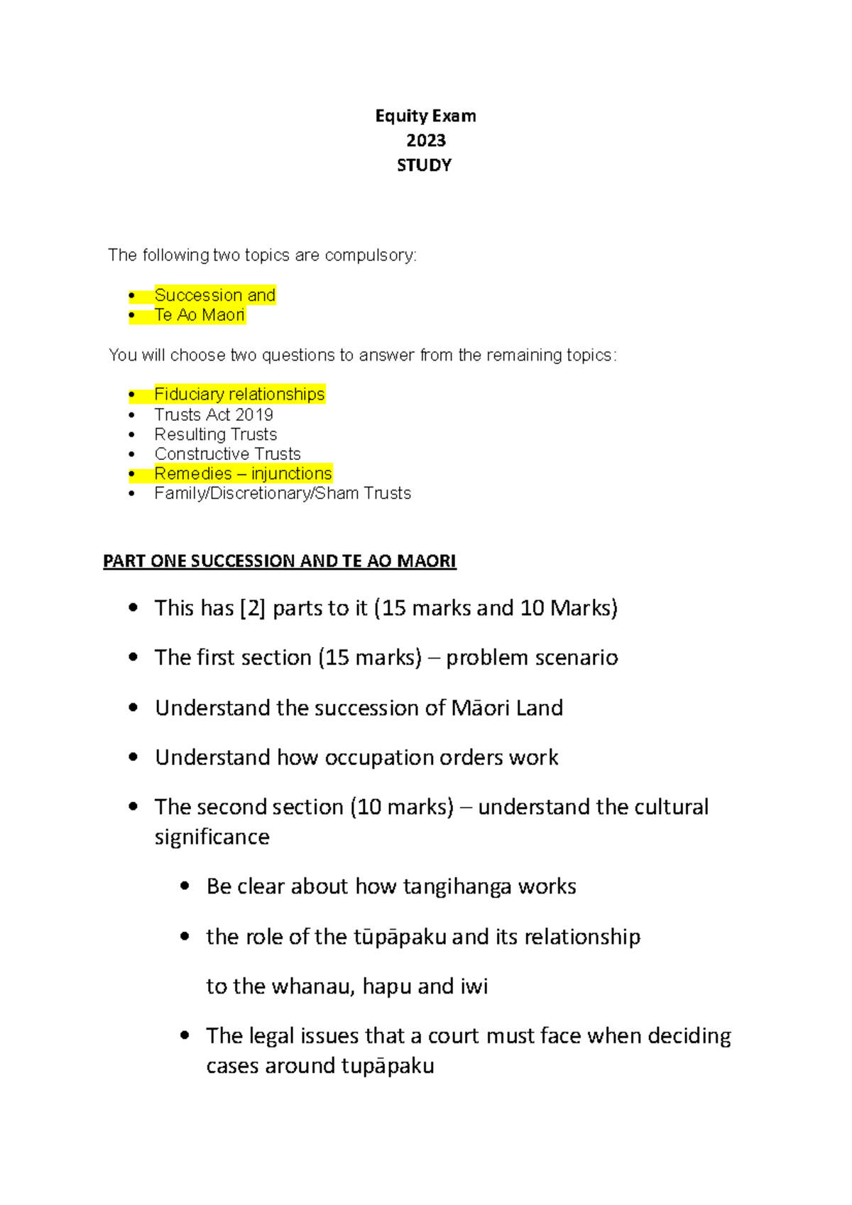 Equity Exam - notes - Equity Exam 2023 STUDY The following two topics ...