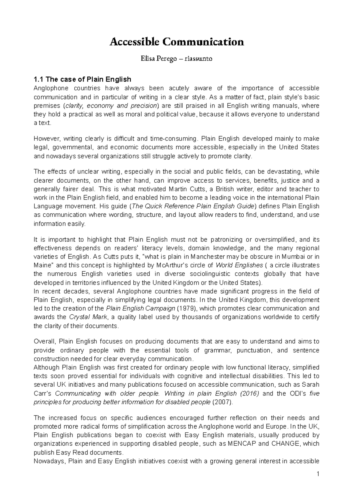 Accessible Communication: A Summary of Plain English Concepts - Studocu
