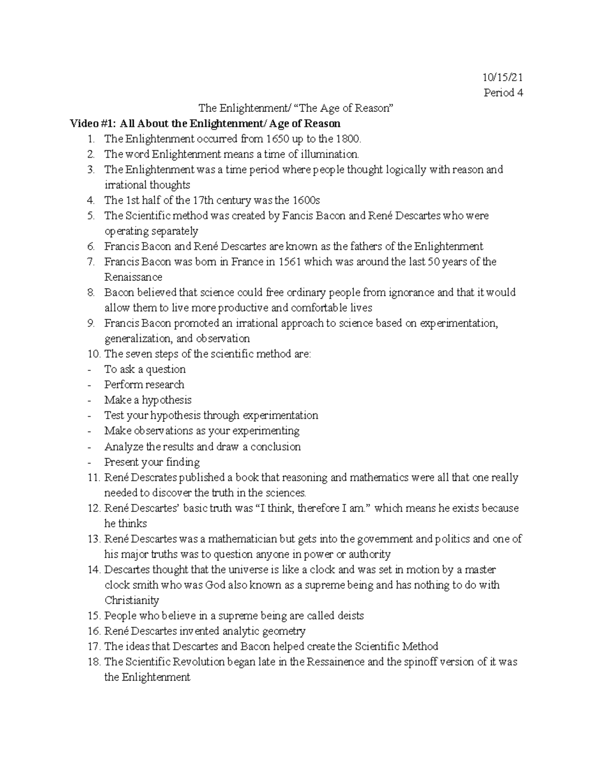 The Enlightenment Era: History Notes for HIST 2 - “The Age of Reason ...