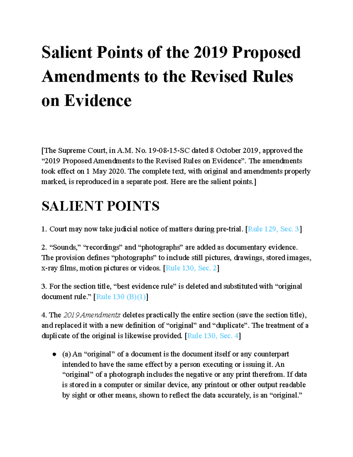 Salient Points of the 2019 Proposed Amendments to the Revised Rules on ...