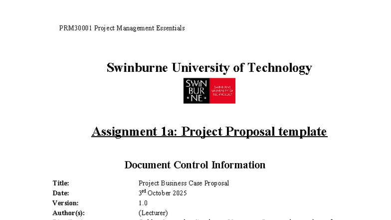 Project Management Essentials (PMT101) Assignment 1a: Business Case ...