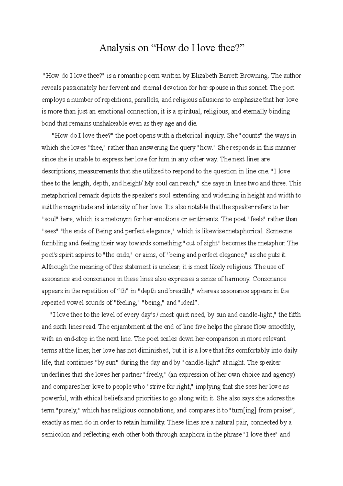 Analysis of Elizabeth Barrett Browning's Sonnet: "How Do I Love Thee ...