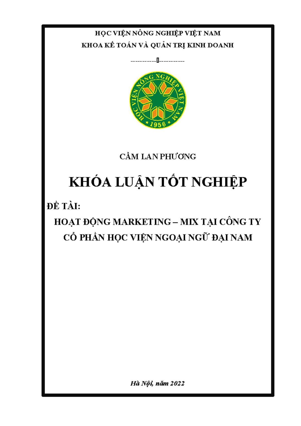 Khóa luận tốt nghiệp: Phân tích marketing mix tại HVNN Đại Nam - Studocu