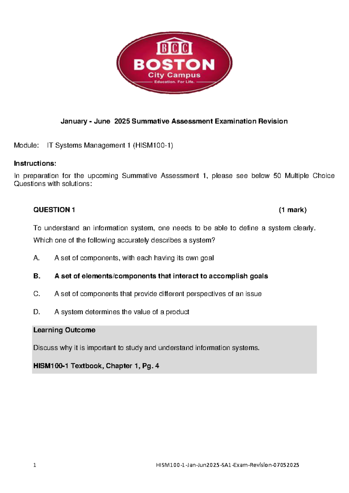 HISM100 Jan-Jun 2025 Summative Assessment 1 Exam Revision Guide - Studocu
