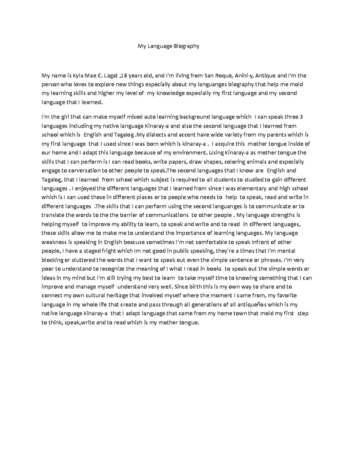 My Language Bio-WPS Office - My Language Biography My name is Kyla Mae ...