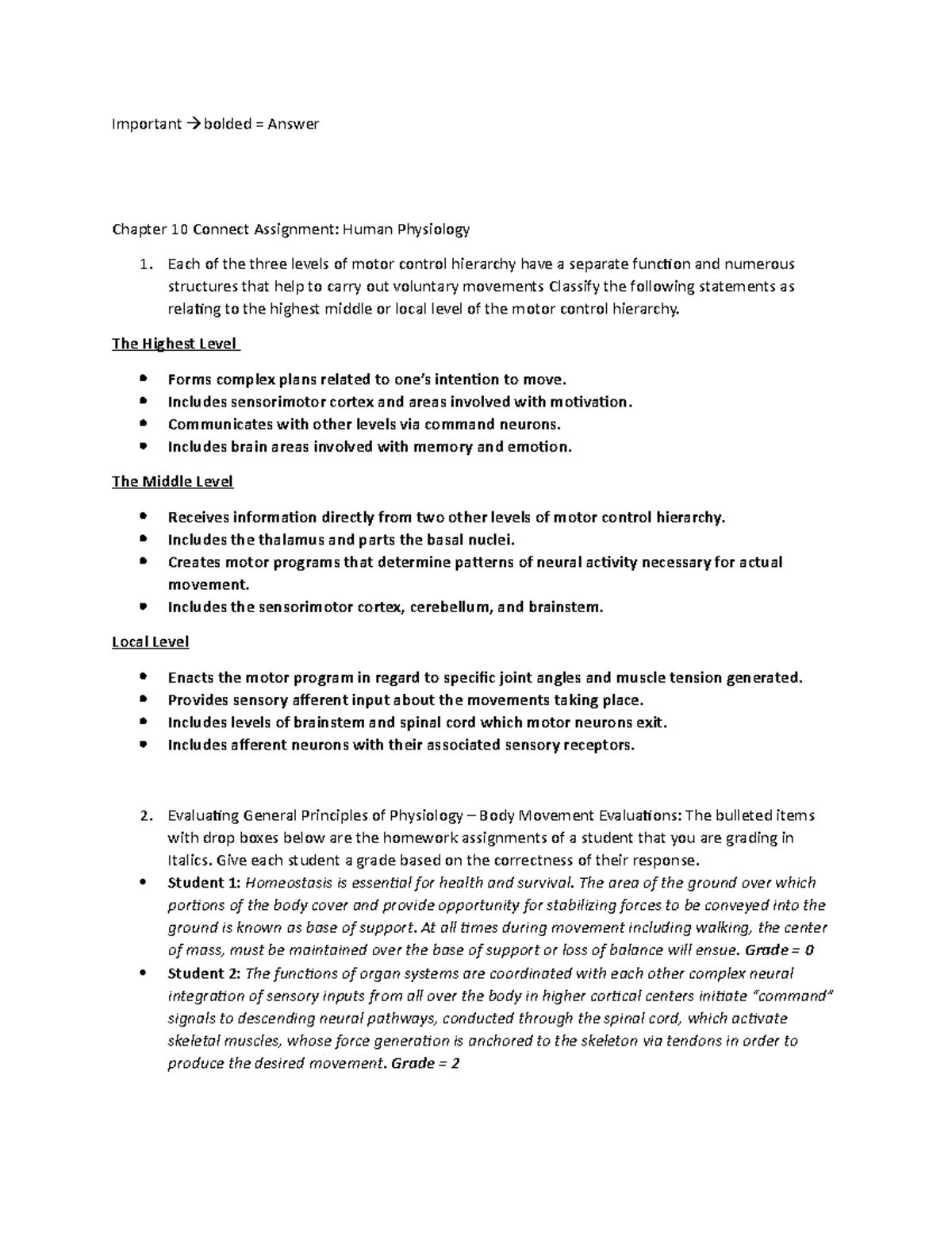 Chapter 10 Assignment: Motor Control & Body Movement in Human Physiology - Studocu