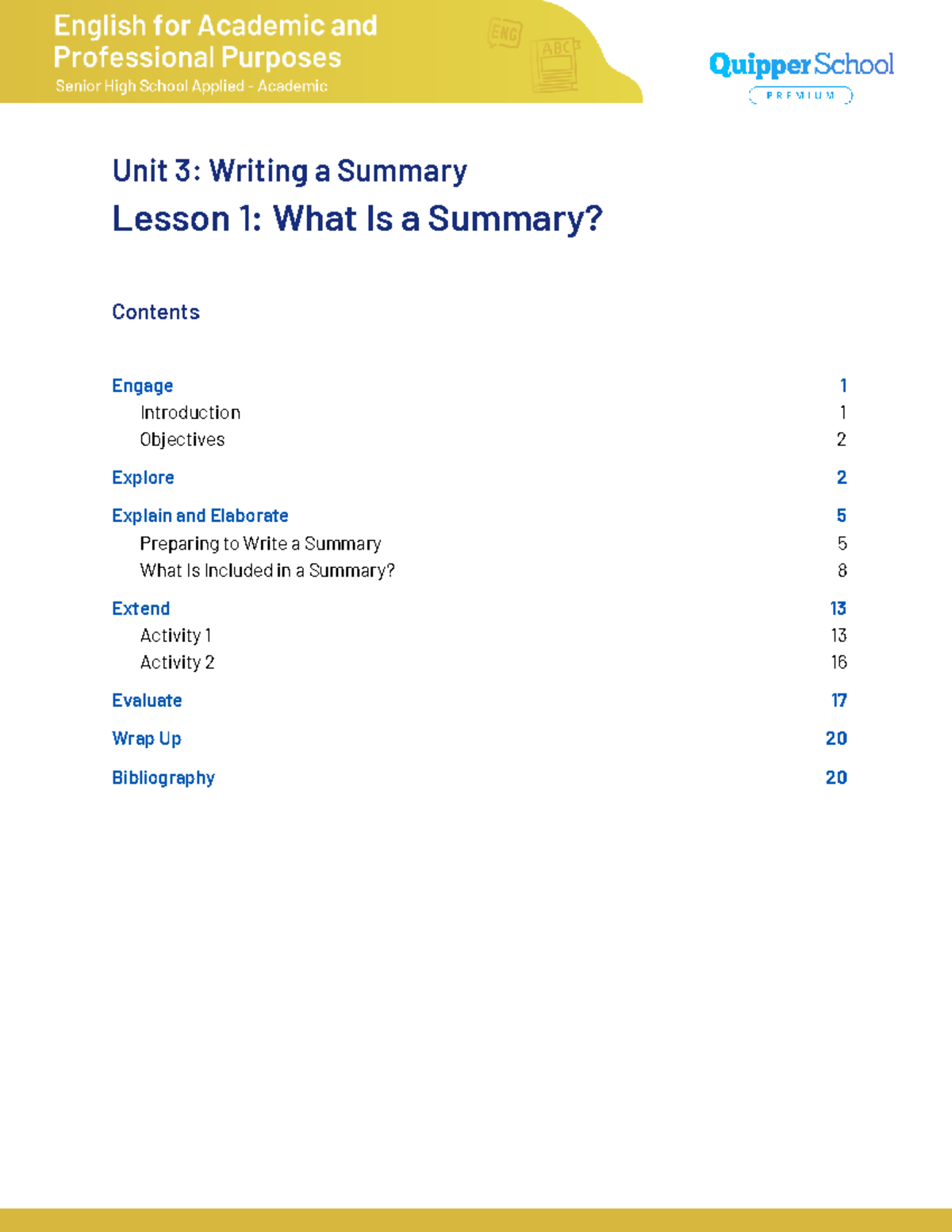 EAP 11 12 Unit 3: Writing a Summary - Lesson 1 Overview - Studocu