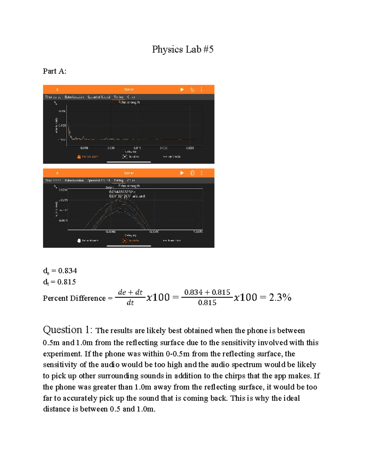 Physics Lab #5: Optimal Distances for Sound Reflection - Studocu