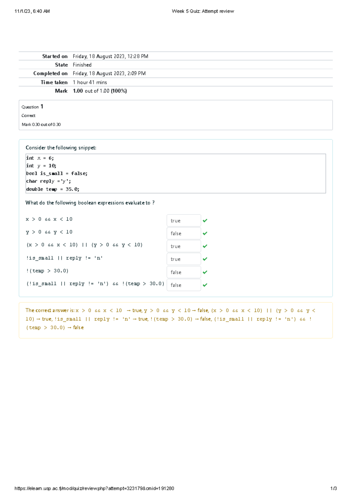 CS111 Week 5 Quiz Attempt by Georgy Tar - 11/1/23, 6:40 AM Week 5 Quiz: Attempt review - Studocu