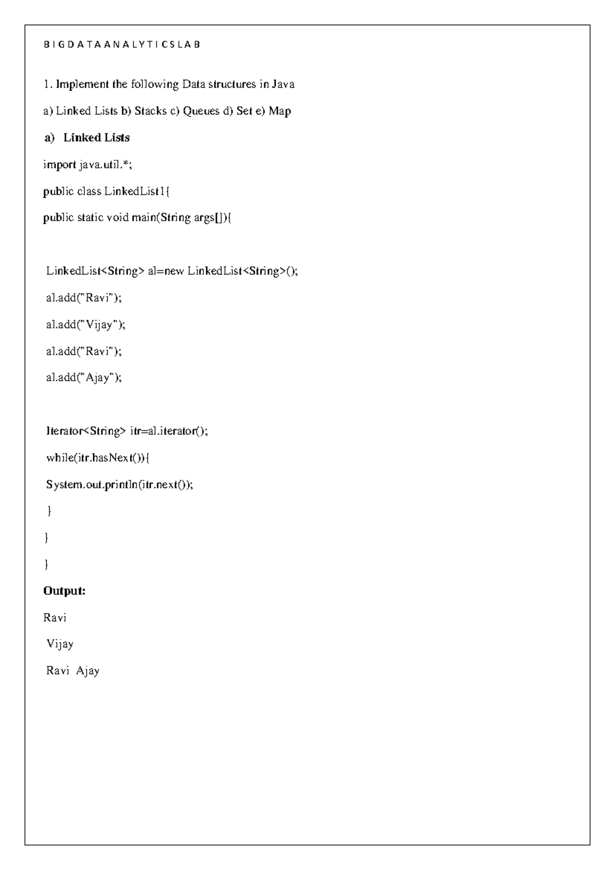 BDA Lab Manual: Implementing Data Structures in Java & Hadoop Setup ...