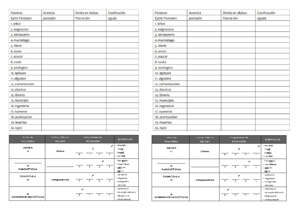 Acentuación y Clasificación de Palabras - Ejercicios para Estudiantes ...